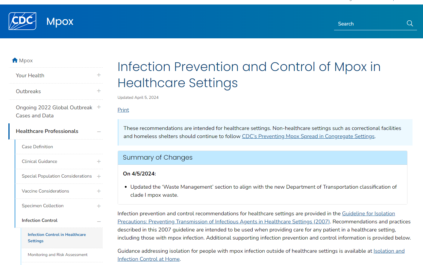 Factsheet: Infection Prevention and Control of Mpox in Healthcare ...